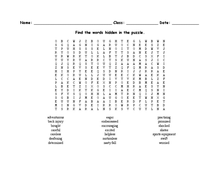 Name: - Class: - Date: - Find The Words Hidden in The Puzzle | PDF