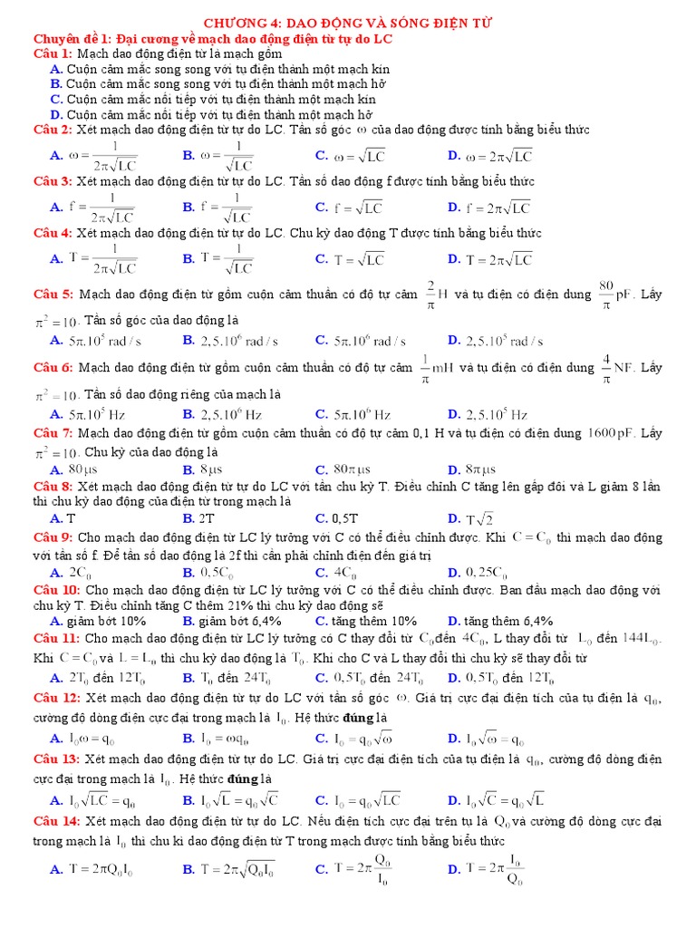 BT CHUONG 4 DAO ĐỘNG SÓNG ĐIỆN TỪ | PDF