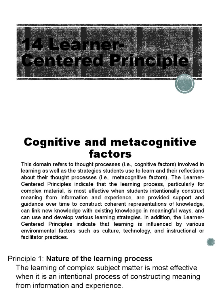Learner-Centered Principles Guide | PDF | Learning | Motivational