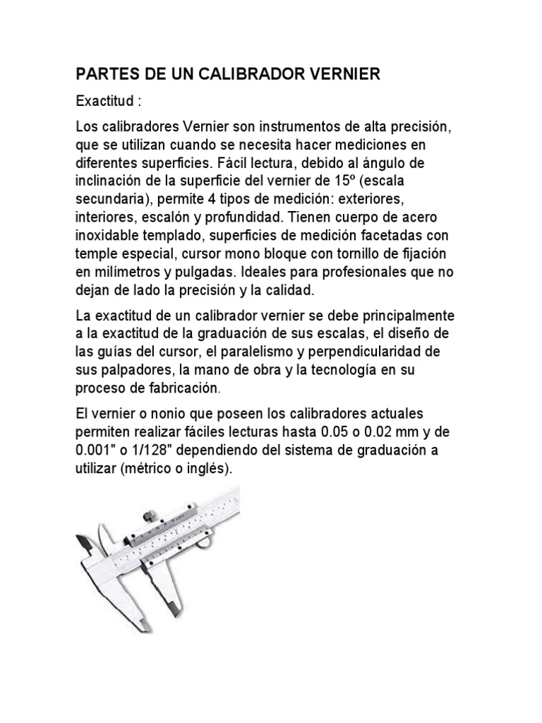 Partes de Un Calibrador Vernier | PDF | Metrología