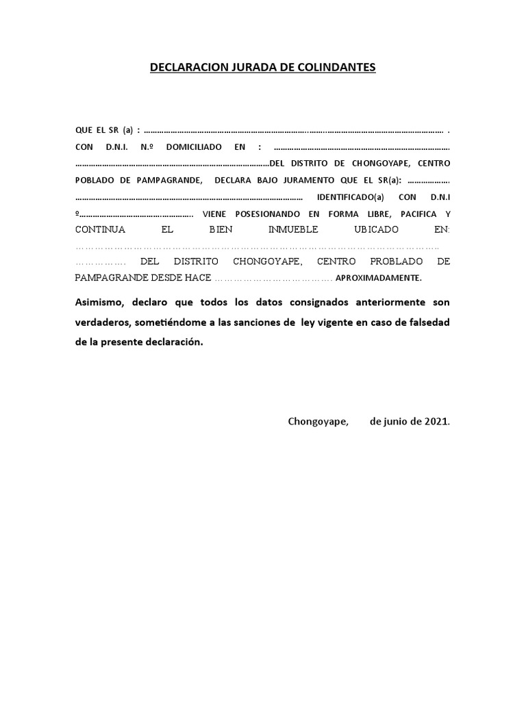 Declaracion Jurada de Colindantes | PDF