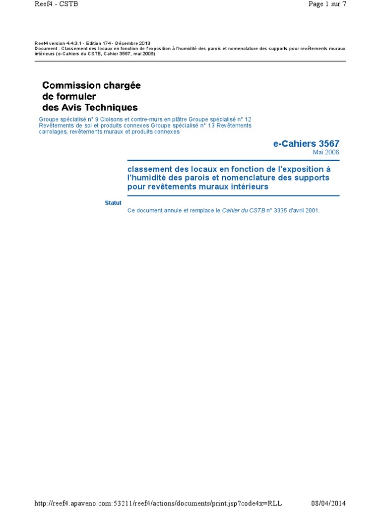 Cahier CSTB 3567 Classement Humidité | Descargar gratis PDF | Eau | Ph