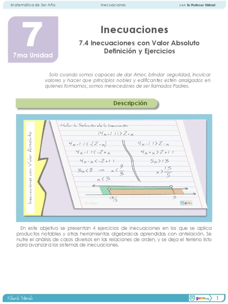 Inecuaciones Con Valor Absoluto | PDF | Desigualdad (Matemáticas) | Aritmética
