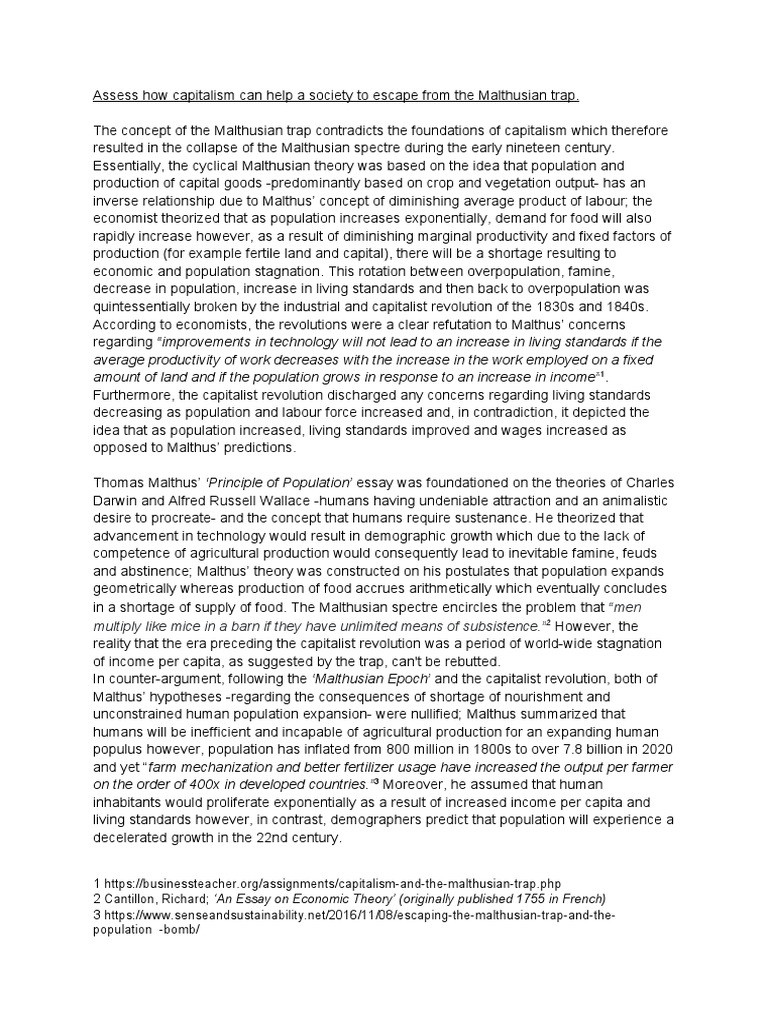 Assess How Capitalism Can Help A Society To Escape From The Malthusian ...