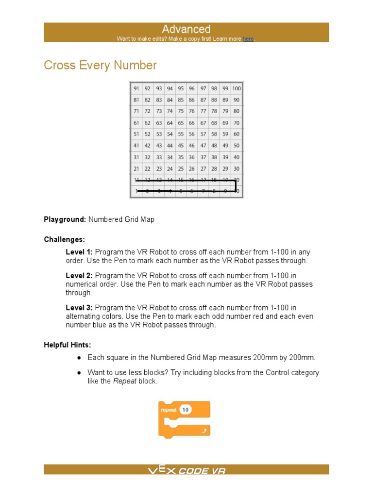 Cross Every Number - VEXcode VR | PDF | Games & Activities | Computers