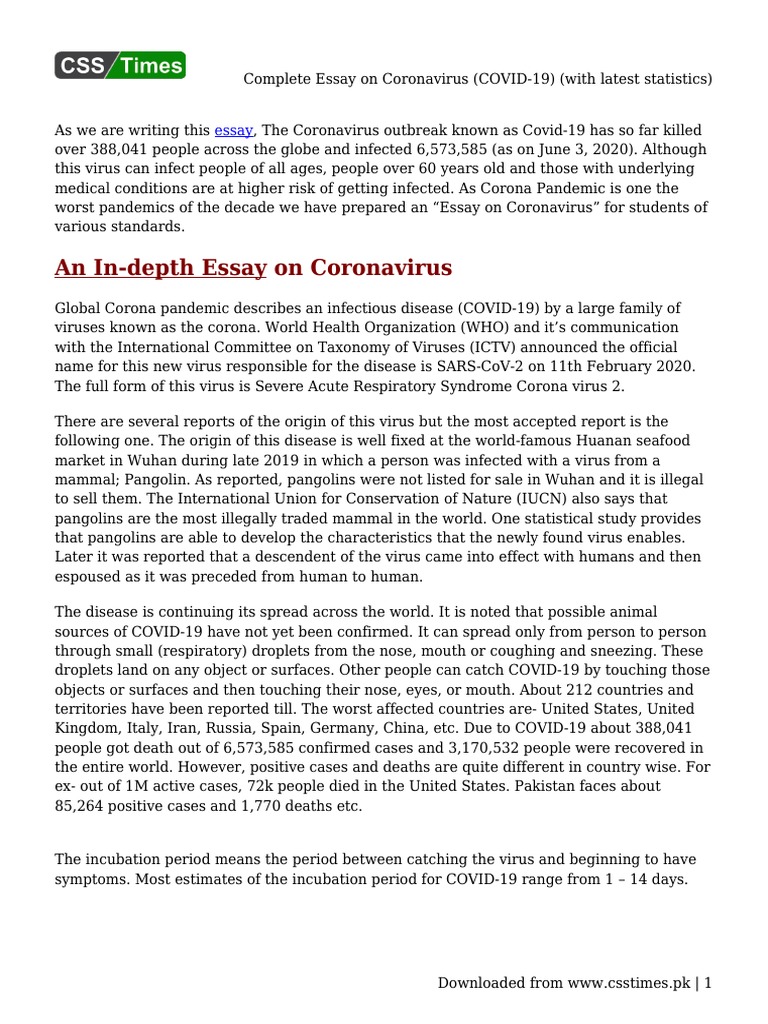 Complete Essay On Coronavirus (COVID-19) (With Latest Statistics) | PDF ...