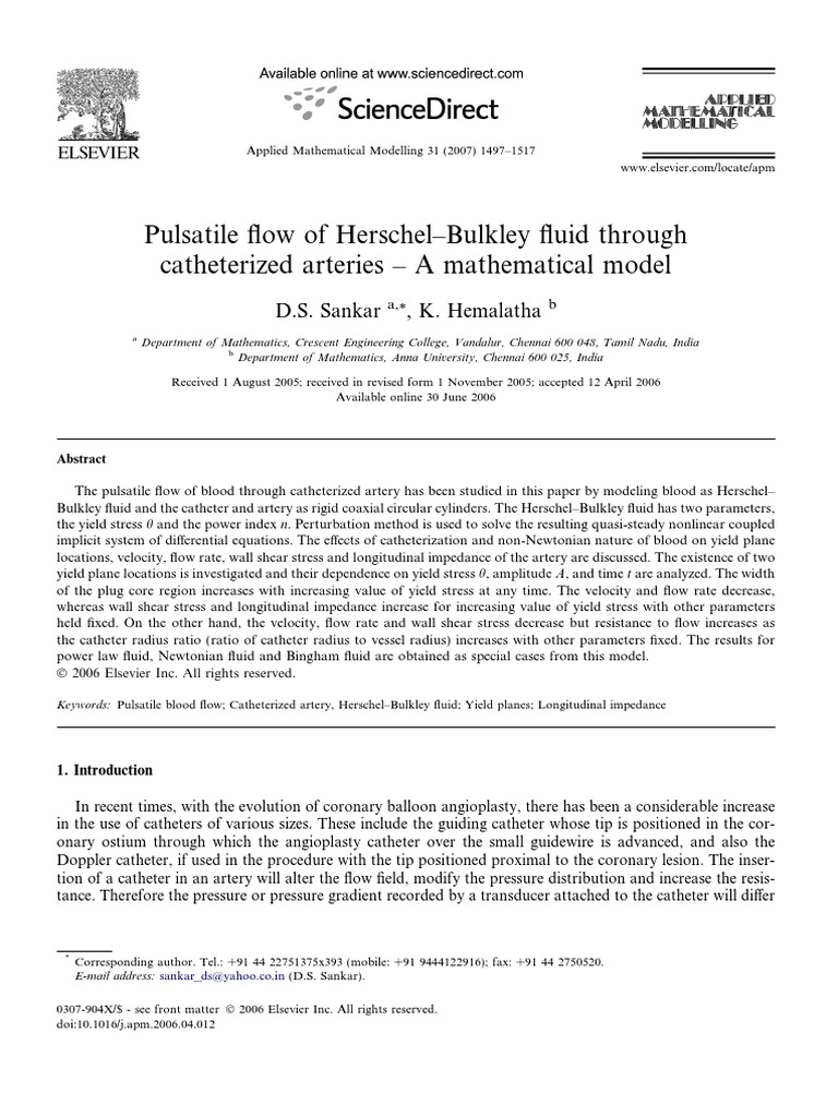 Pulsatile Flow of Blood Through a Catheterized Artery: A Mathematical ...