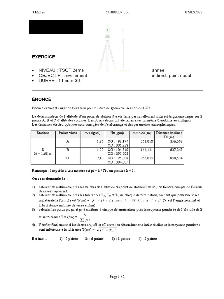 Nivellement Indirect, Point Nodal | PDF | Altitude | Distance