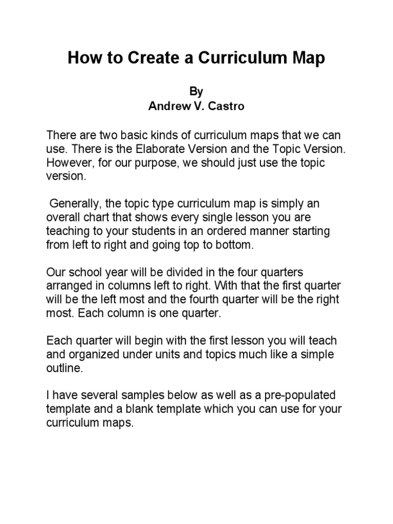How To Create A Curriculum Map: by Andrew V. Castro | PDF | Curriculum ...