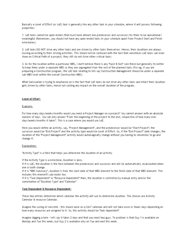 Understanding Level of Effort Tasks | PDF