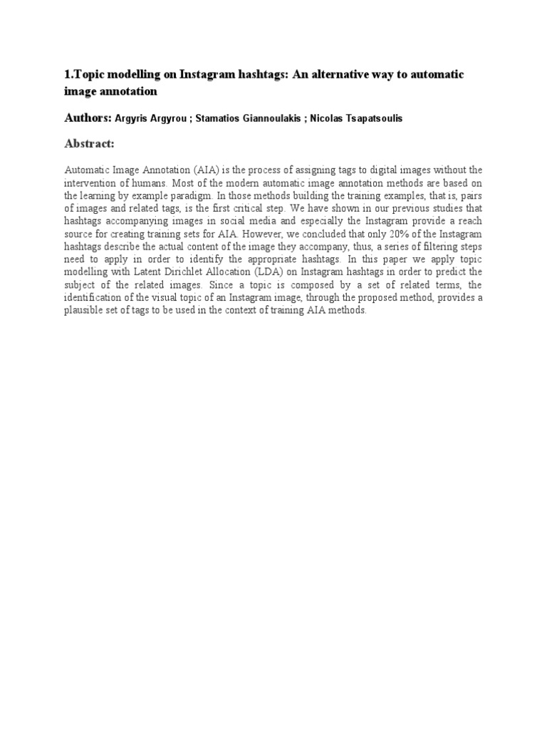 Abstract:: 1.topic Modelling On Instagram Hashtags: An Alternative Way ...