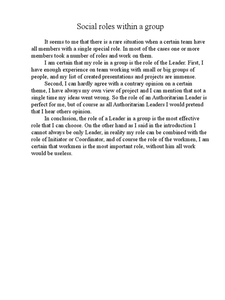 Social Roles Within A Group | PDF | Self-Improvement