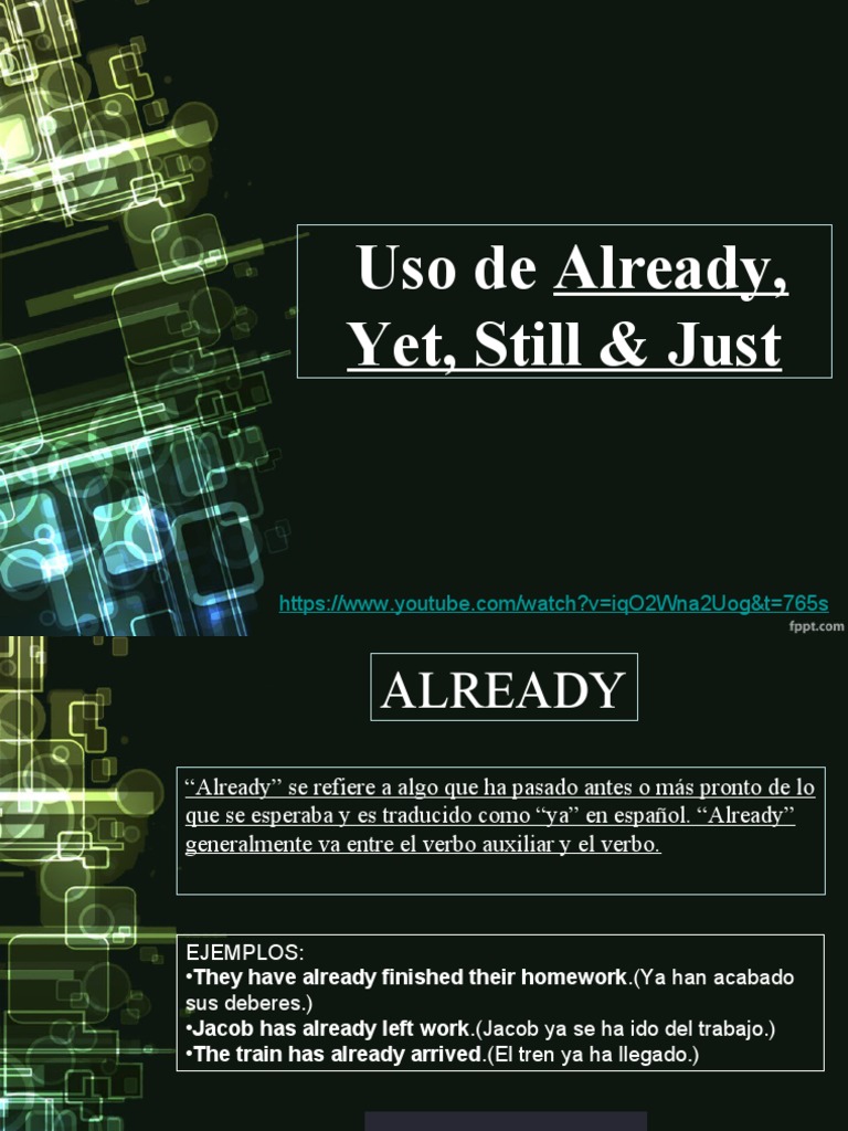 Uso de Already. Yet, Still, Just | PDF | Adverbio | Verbo