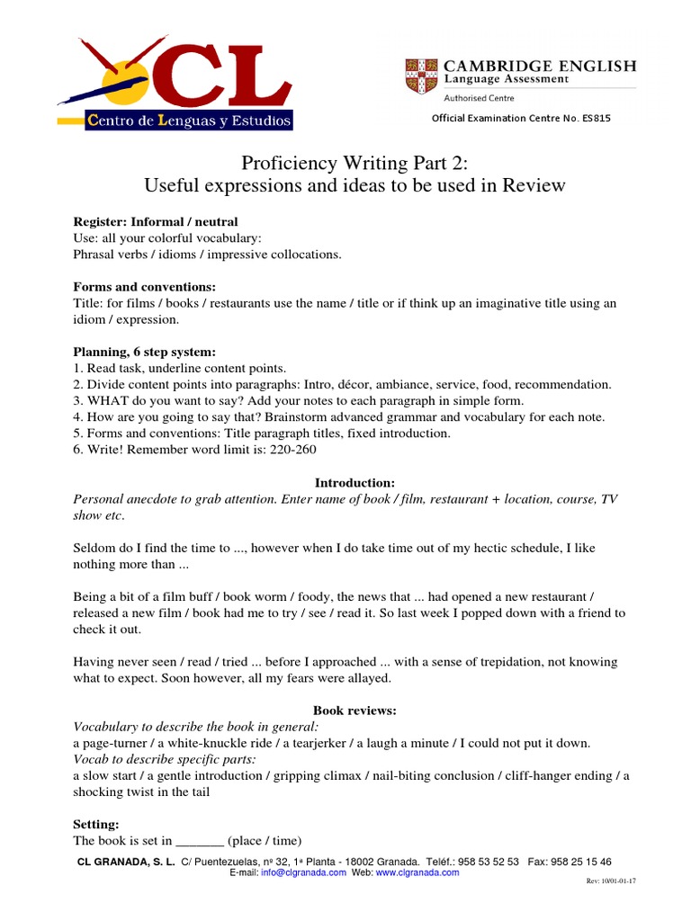 Proficiency Writing Part 2: Useful Expressions and Ideas To Be Used in ...
