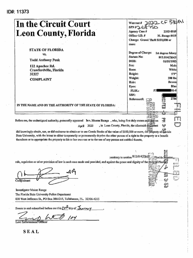 State of Florida Vs Todd Anthony Peak | PDF