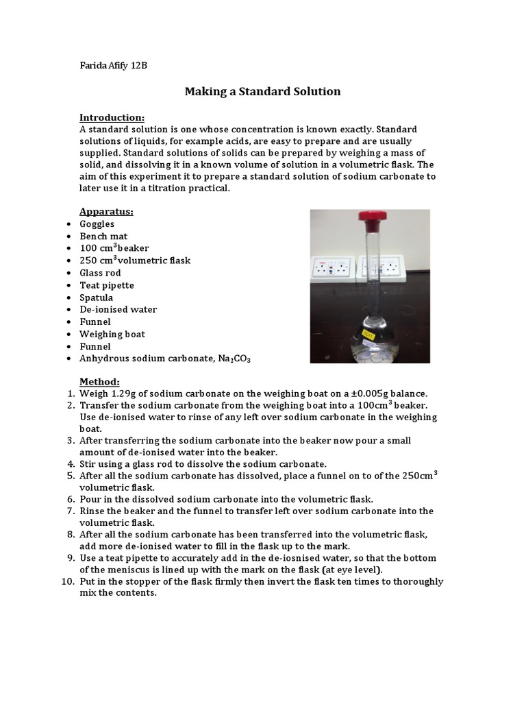 Making A Standrad Solution | PDF | Mole (Unit) | Volume