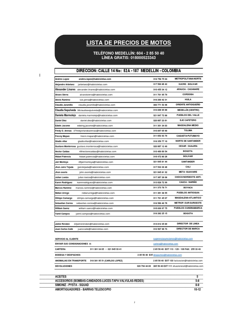 Lista de Motos - Febrero 7 | PDF | Partes de vehículo | Tecnología de ...