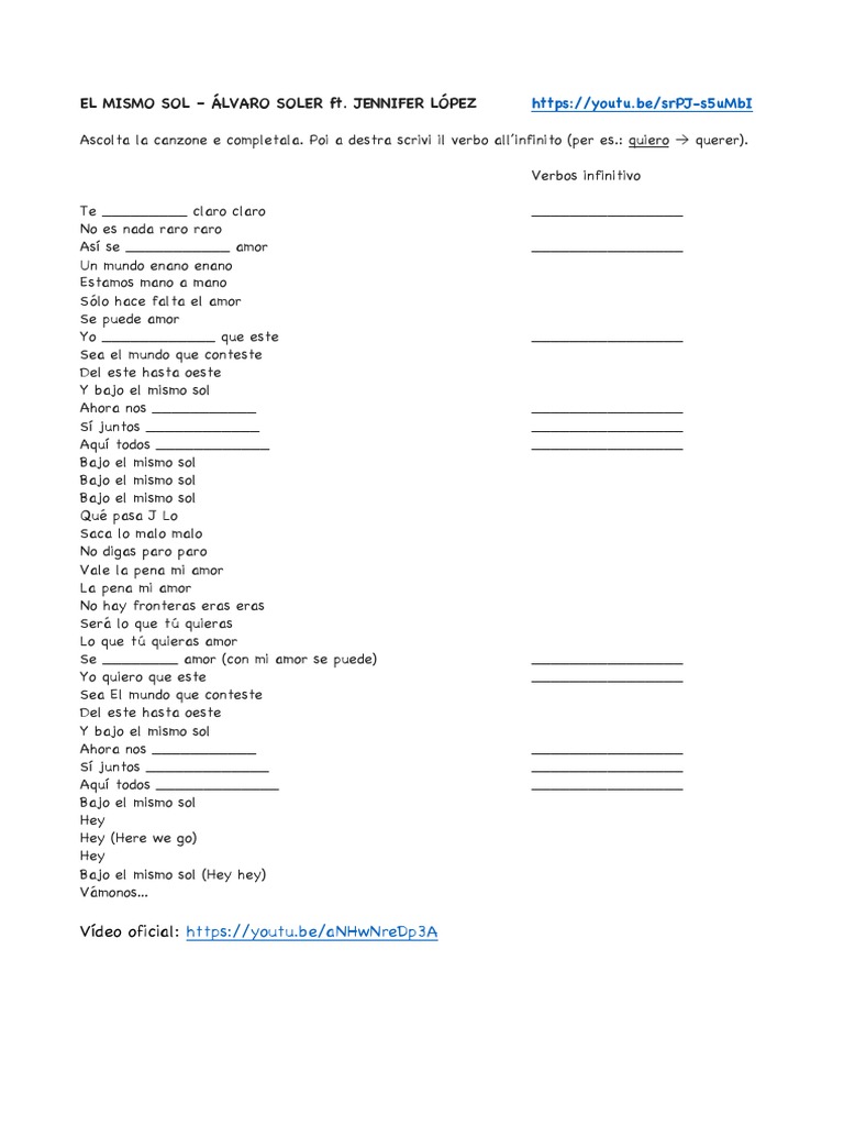Canción - EL MISMO SOL - Actividad | PDF