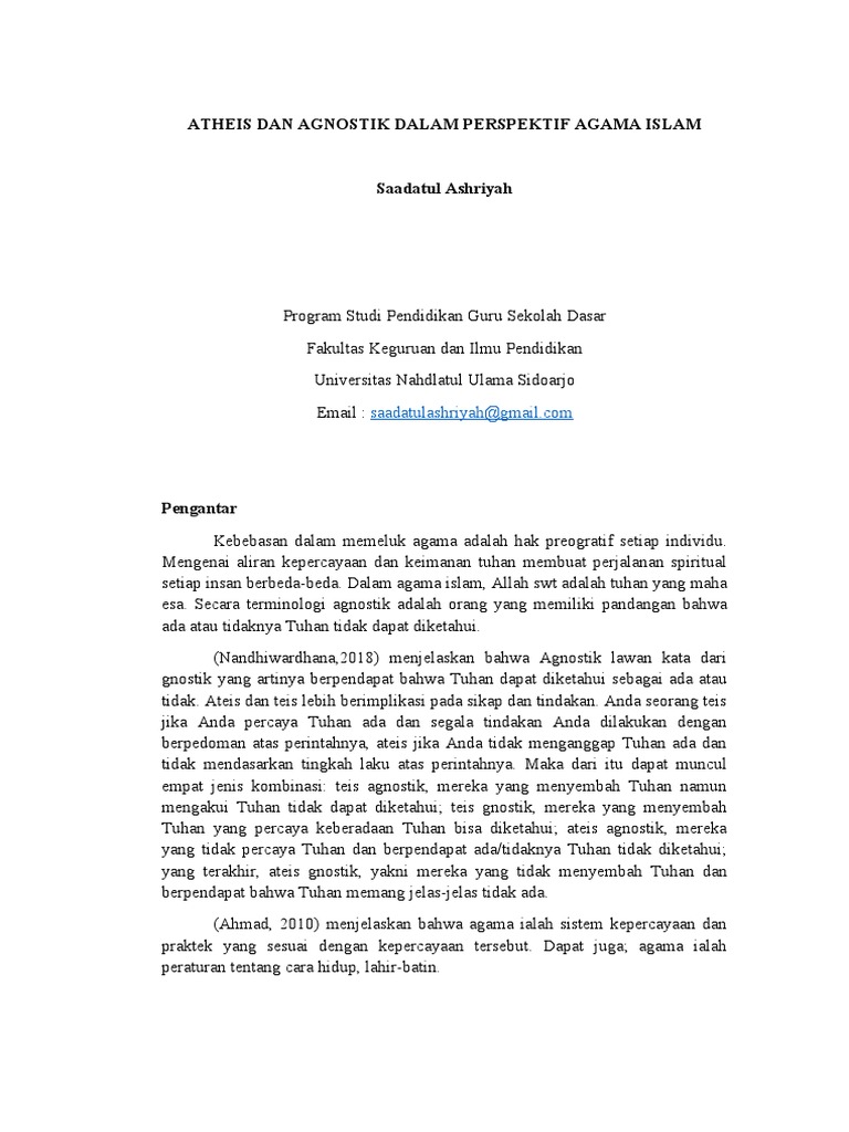 Atheis Dan Agnostik Dalam Perspektif Agama Islam | PDF