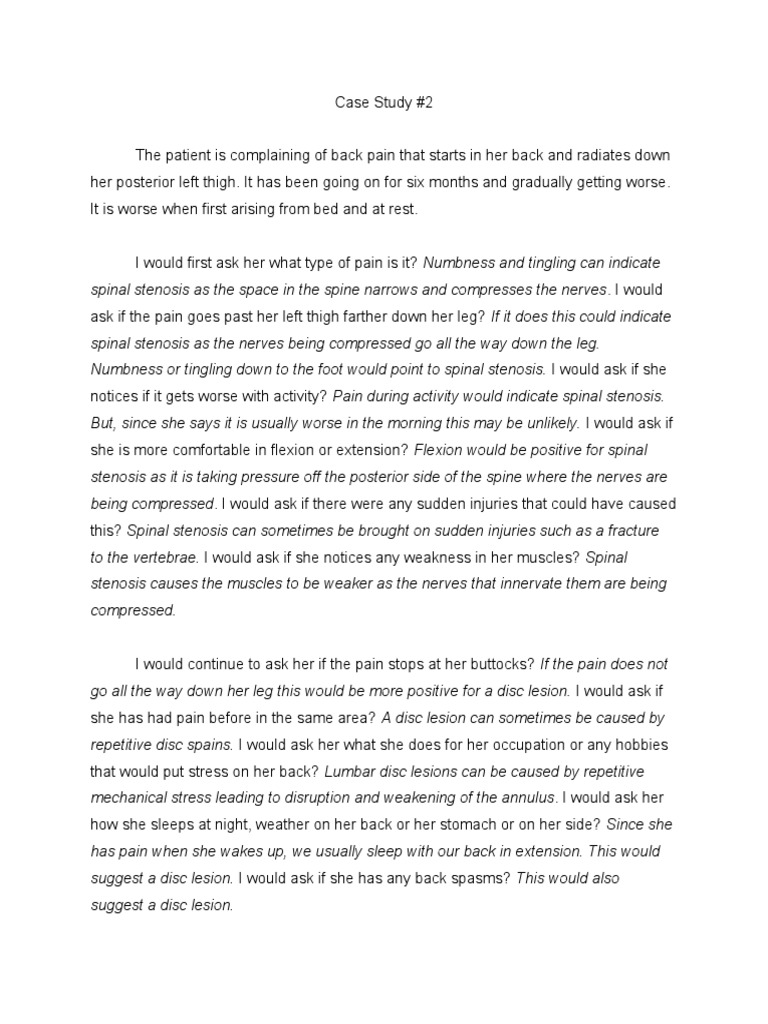 Case Study Lumbar Spine | PDF | Vertebral Column | Back Pain