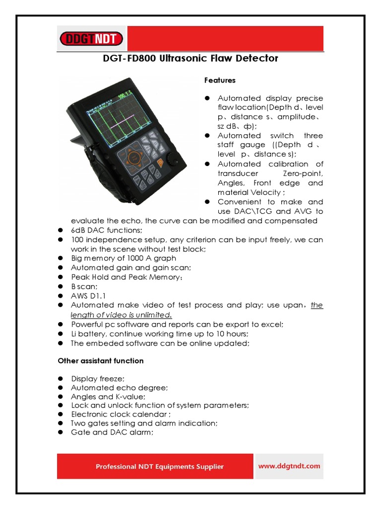 DGT-FD800 Ultrasonic Flaw Detector: Features | PDF | Information And ...