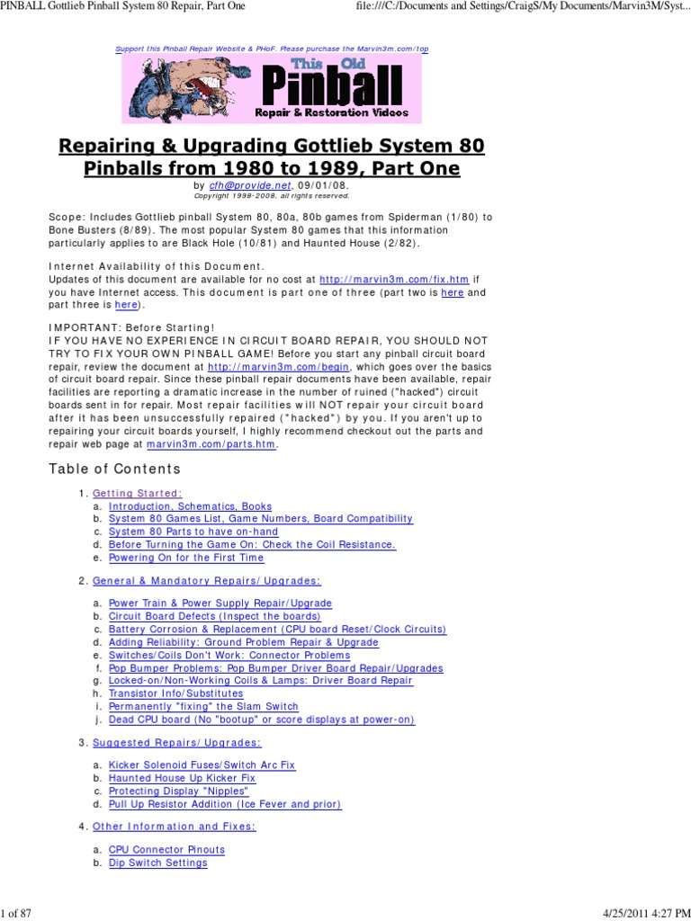 PINBALL Gottlieb Pinball System 80 Repair, Part One | PDF | Rectifier ...