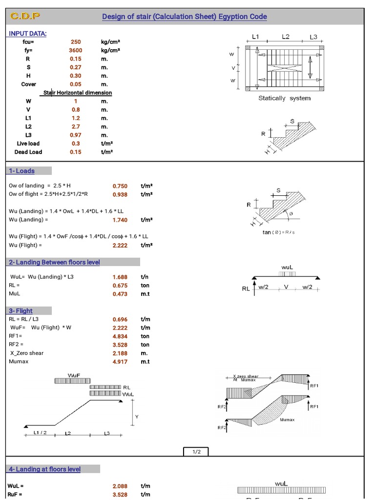 Stair Design Calculation Sheet | PDF | Science & Mathematics