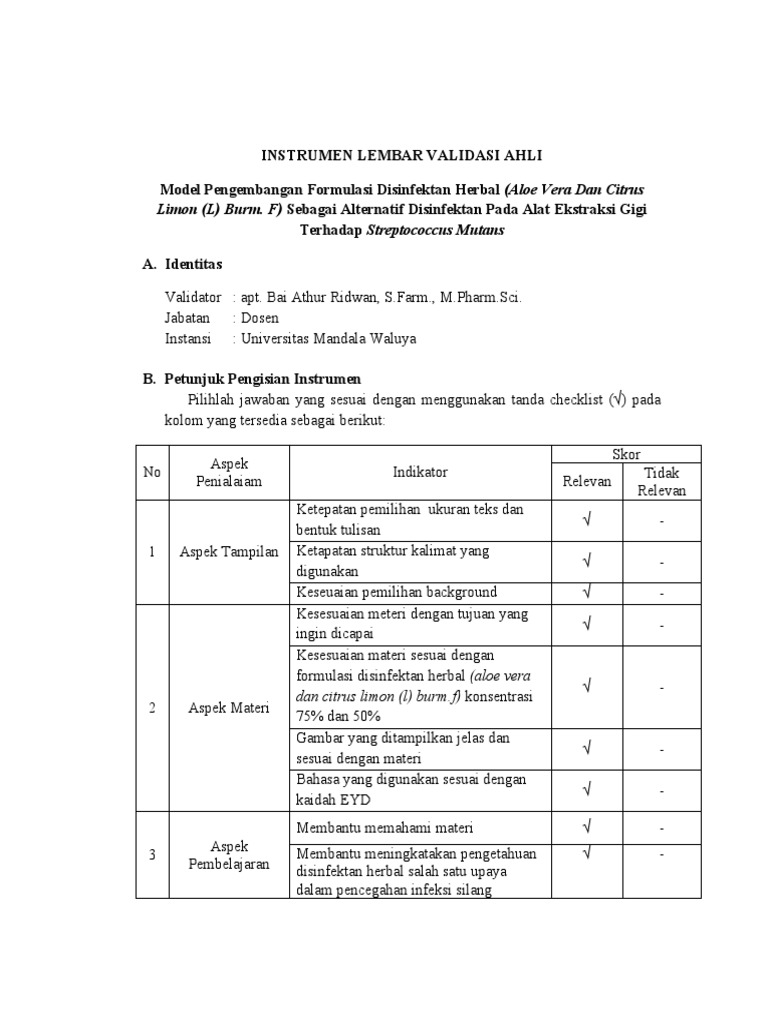 Instrumen Lembar Validasi Ahli | PDF