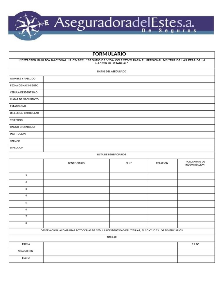 Formulario Seguro de Vida | PDF