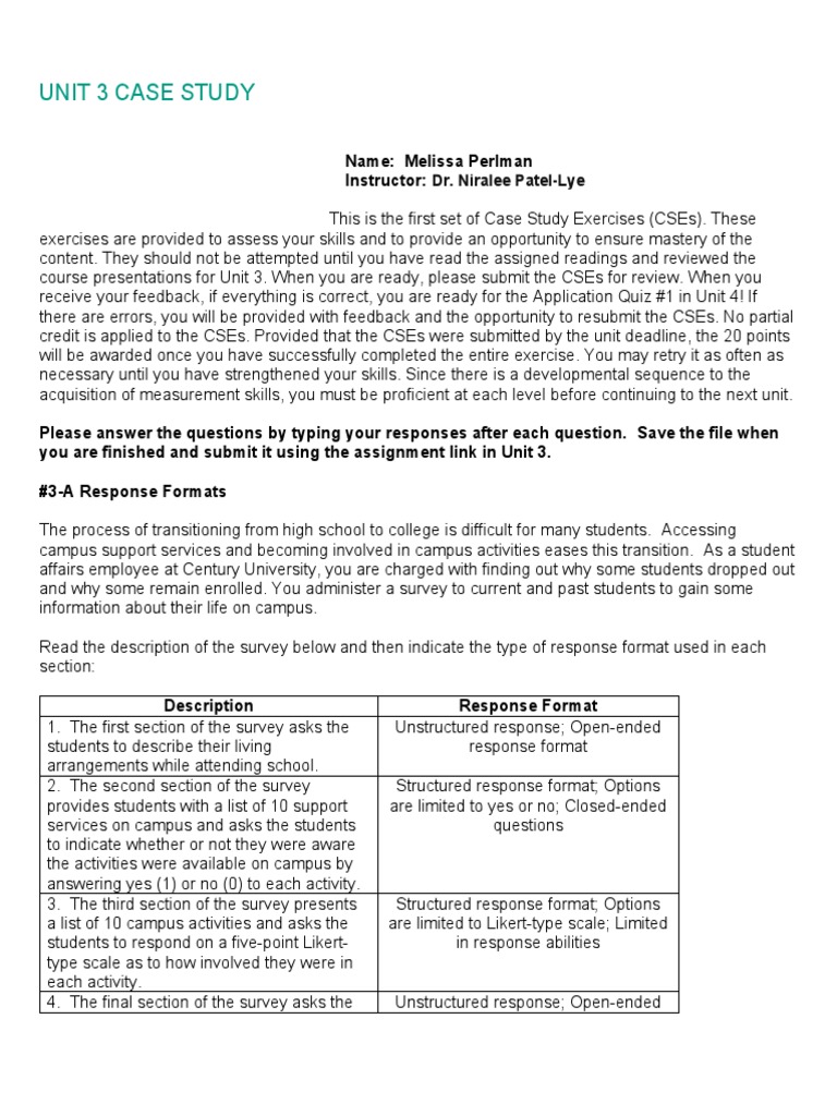 Unit 3 Case Study: EDU515 - Measurement and Metrics | PDF | Likert ...