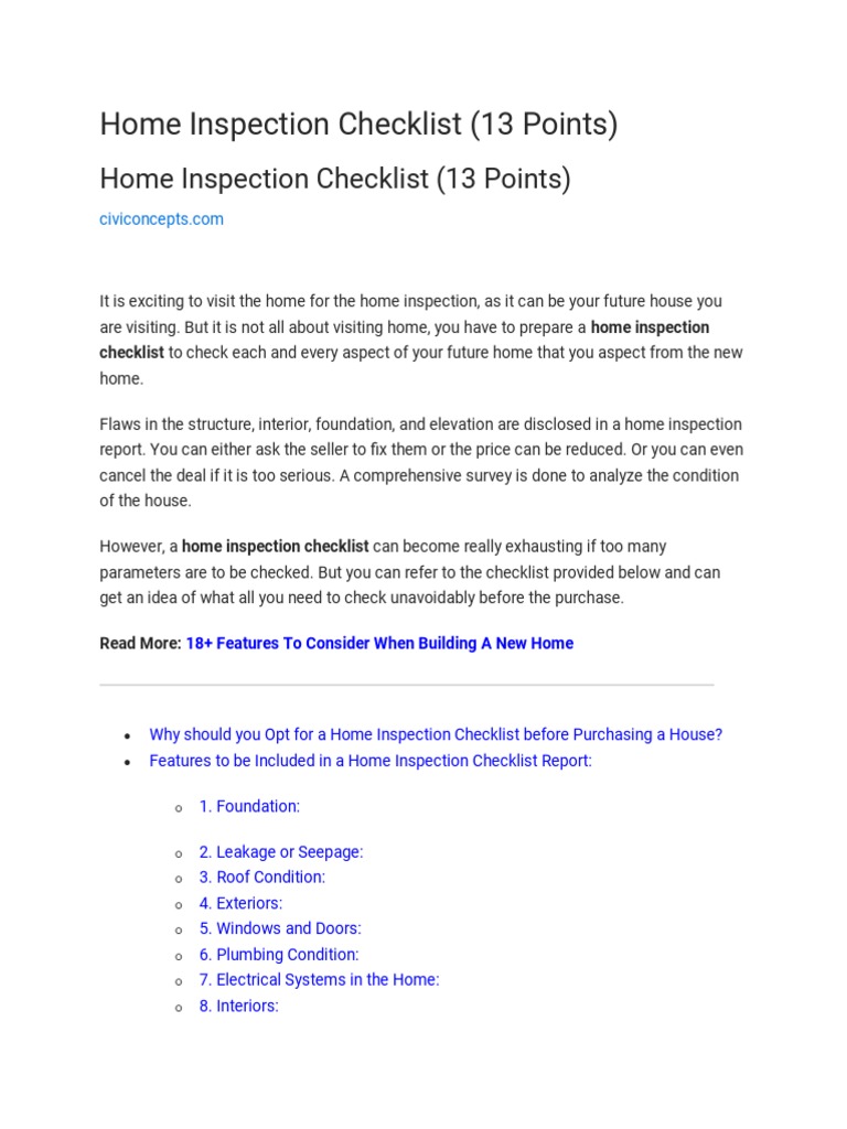 Essential Home Inspection Checklist | PDF | Basement | Door