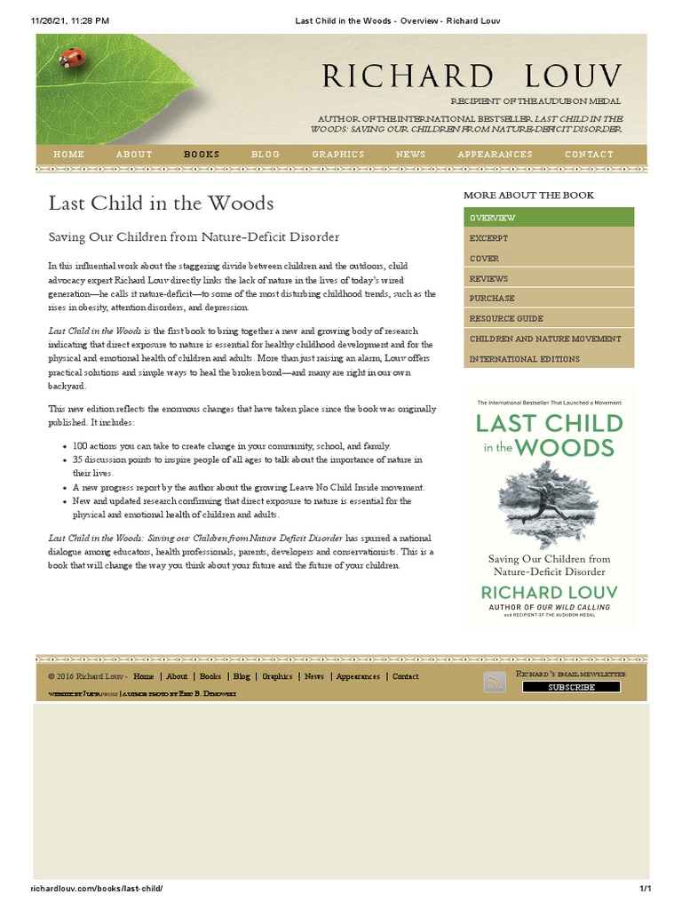 Last Child in The Woods - Overview - Richard Louv | PDF | Mental Health ...