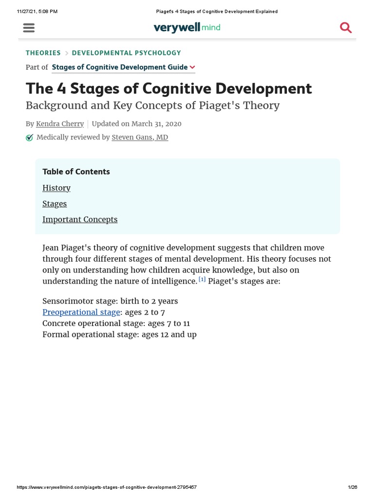 Piaget's 4 Stages of Cognitive Development Explained | PDF | Cognitive ...