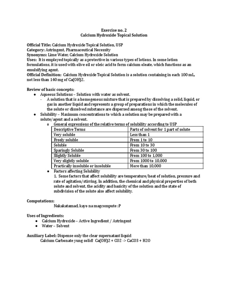 2 - Calcium Hydroxide Topical Solution | PDF | Solubility | Hydroxide