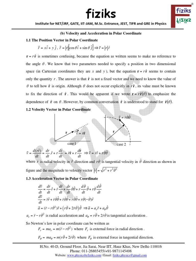 B Velocity And Acceleration In Polar Coordinate Pdf Acceleration Velocity