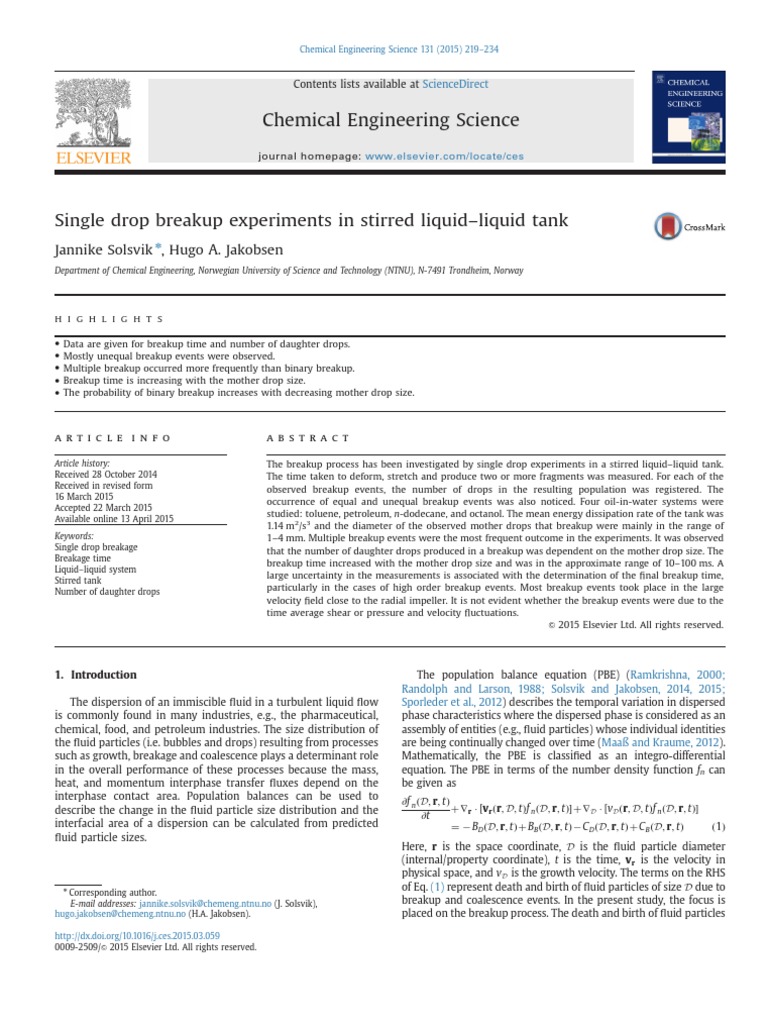 Single Drop Breakup Experiments in Stirred Liquid-Liquid Tank | PDF ...