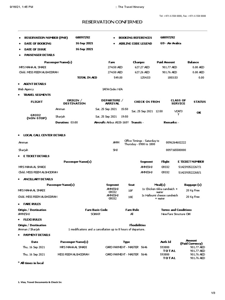 The Travel Itinerary Booking Confirmation | PDF | Baggage | Fee