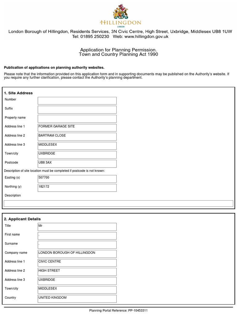 Application For Planning Permission. Town and Country Planning Act 1990 ...