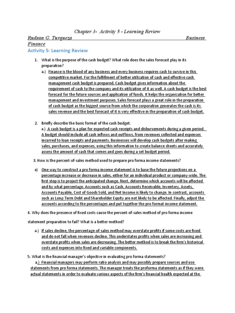 Chapter 3 - Activity 5 - Learning Review | PDF | Budget | Income Statement