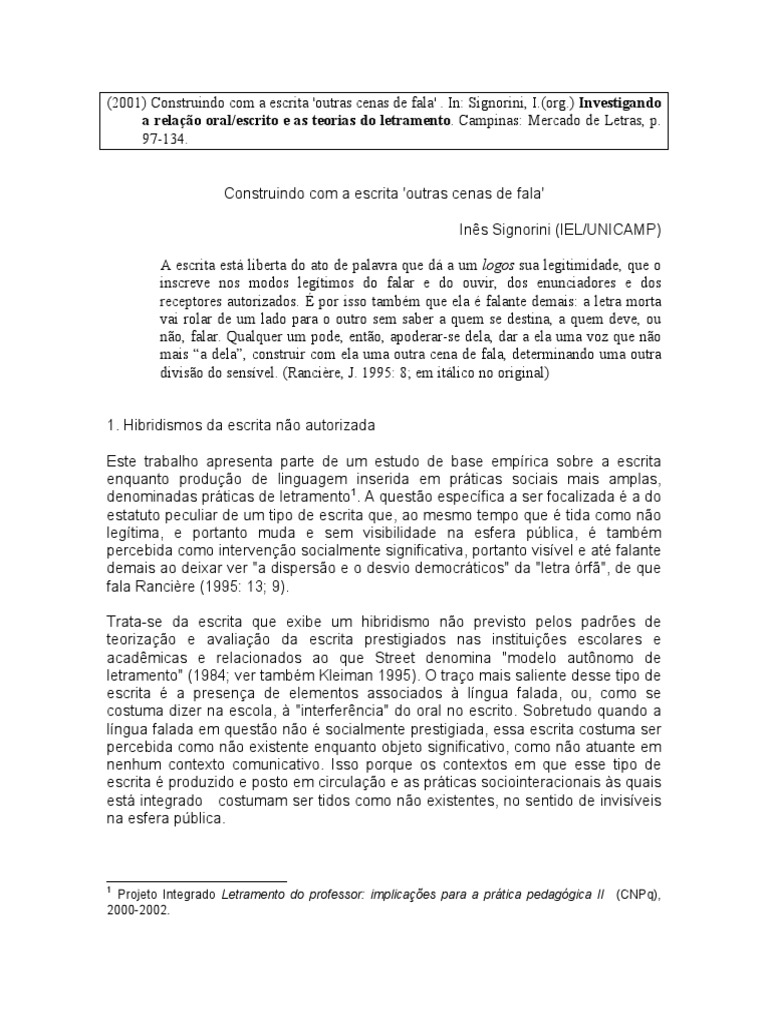 Hibridismo na Escrita e Letramento | PDF | Escrita | Linguística