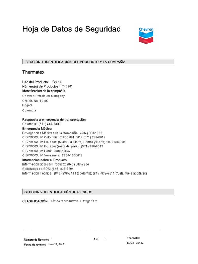 Hoja-De-seguridad Chevron Thermatex EP 2 | PDF | Contaminación | Agua