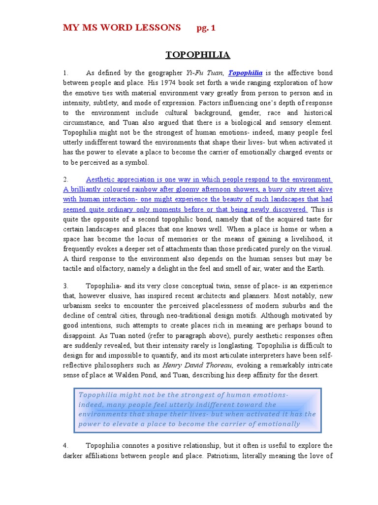 Topophilia 1 | PDF | Senses | Landscape