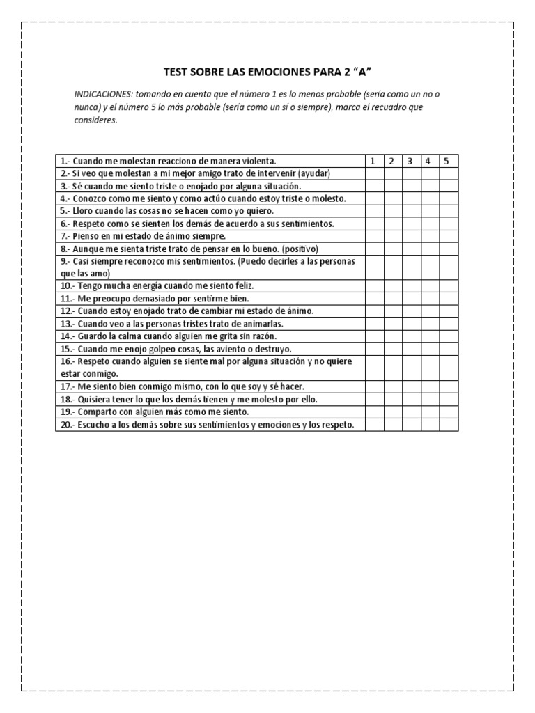 Test Sobre Las Emociones para 2 | PDF