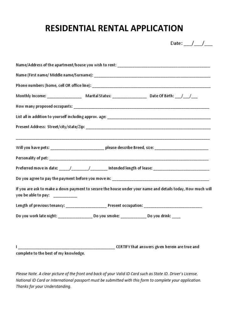 Residential Rental Application: Date | PDF