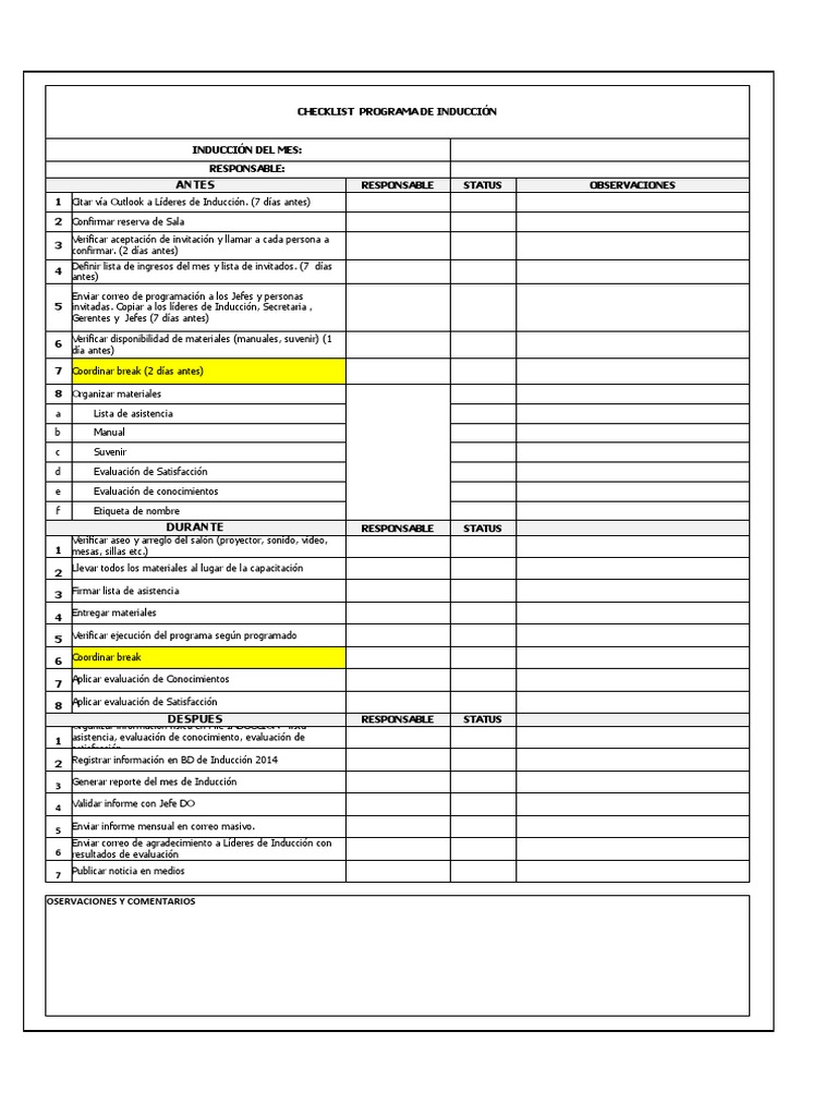 Anexo 1 - Checklist de Inducción | PDF