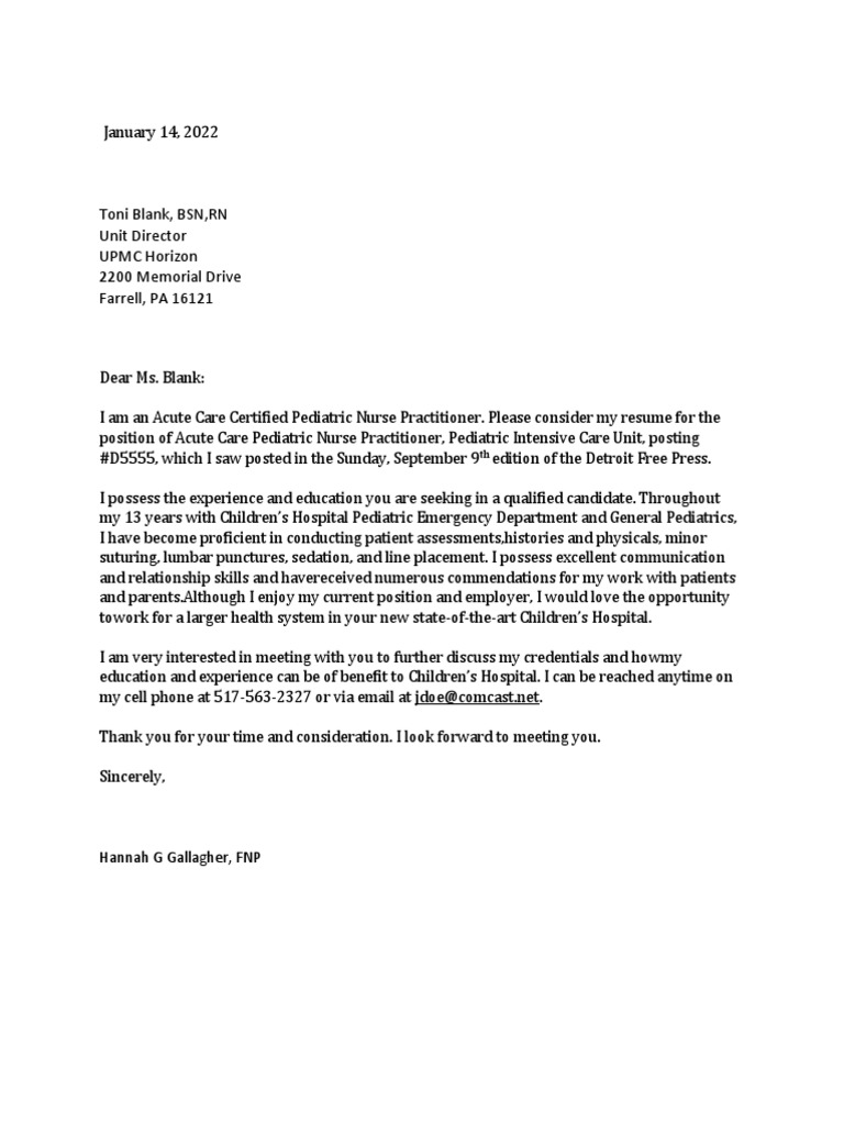FNP Cover Letter Start 2022 | PDF