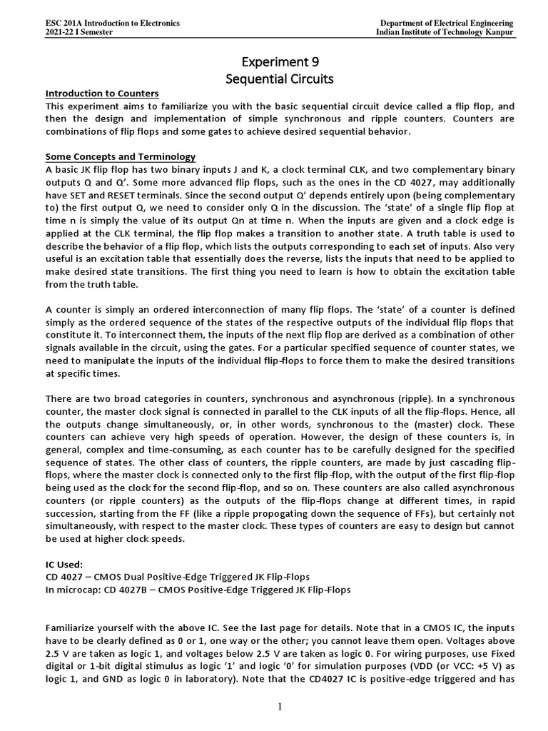 Experiment 9 Sequential Circuits: Introduction To Counters | Download Free PDF | Logic Gate ...
