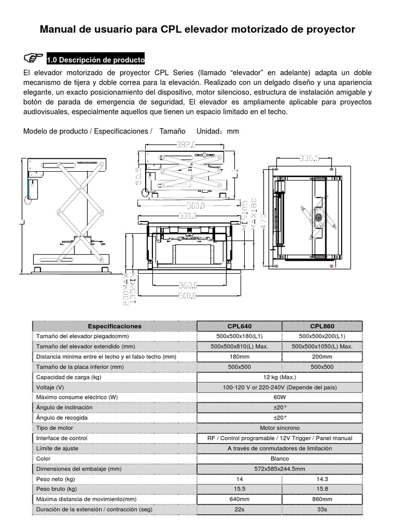 Nt5mot0100 - Ficha Tecnica Elevador de Elevador de Proyector | PDF | Ascensor | Bienes ...