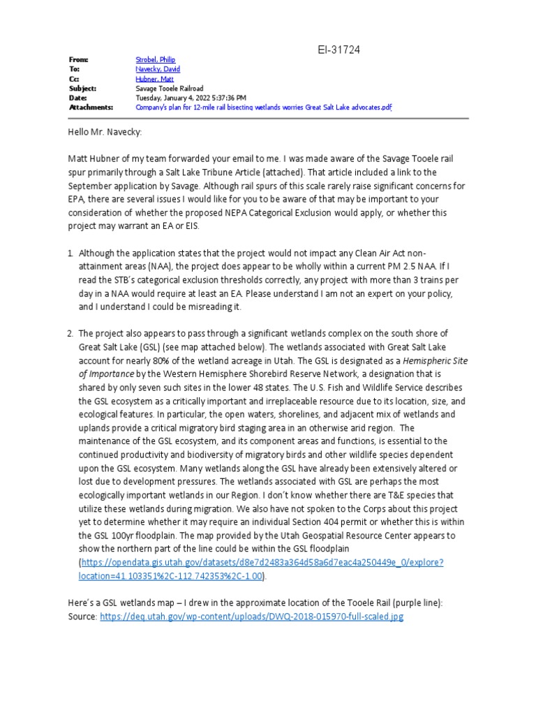 EPA Letter To U.S. Surface Transportation Board | PDF | Wetland ...