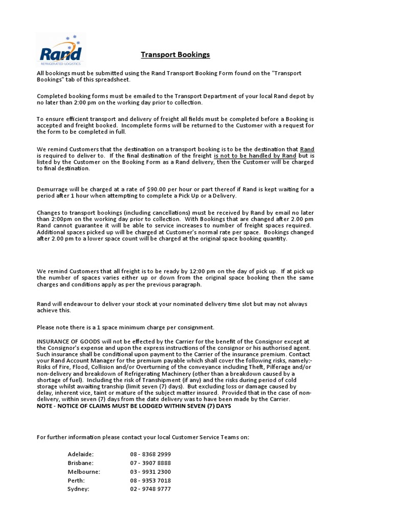 Delivery Booking Order Template in Excel Format1 | Download Free PDF ...